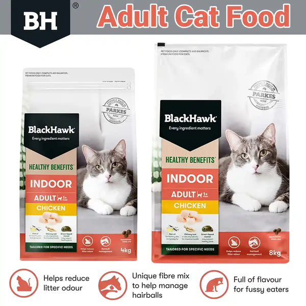Indoor Cat Dry Food – Chicken Kibble with Hairball Control | Black Hawk ...