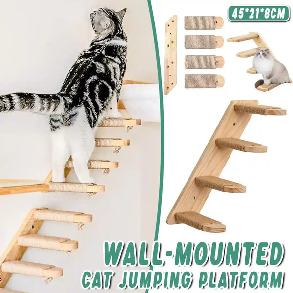 Wall-Mounted Cat Stairs Wooden Climbing Steps for Cats with Sisal Pads ...