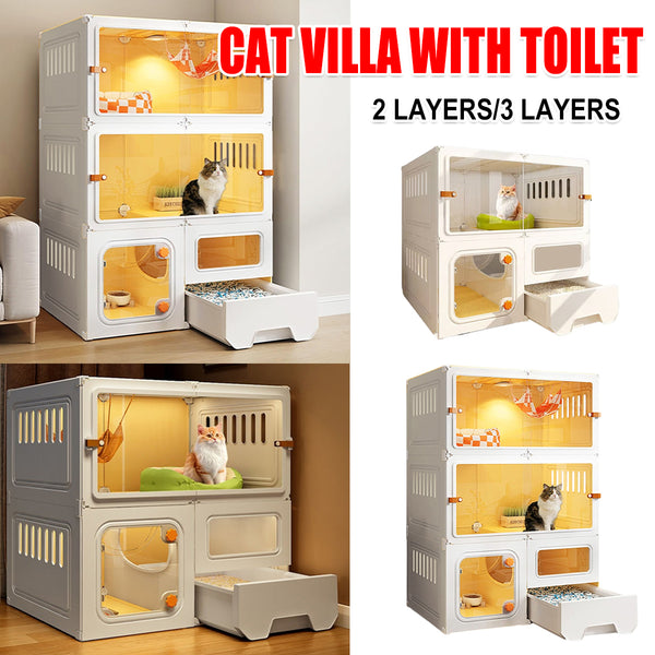 Multi-Level Cat Villa With Litter Drawer & Clear Panels – Petfection Corner