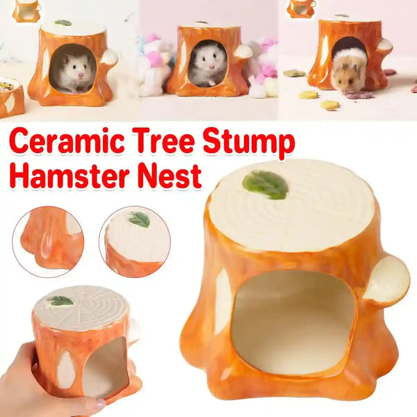 Ceramic Tree Stump Hamster Nest – Cozy Pet Hideout for Hamsters & Small ...