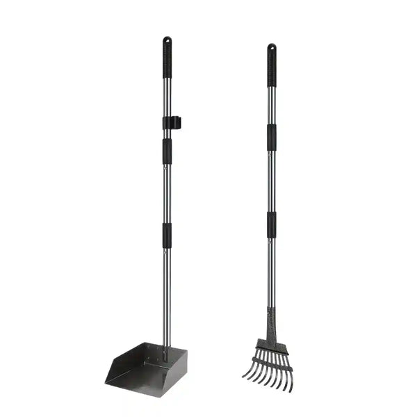 Adjustable Pet Waste Scooper Set with Rake & Pan for Outdoor Use ...