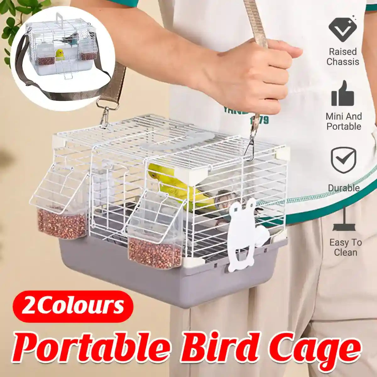 Portable Bird Cage with Strap – Small Pet Travel Carrier | Secure ...