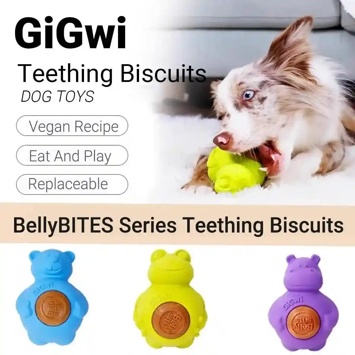 GiGwi BellyBites Teething Biscuits for Dogs | Vegan Rubber Dog Toy ...