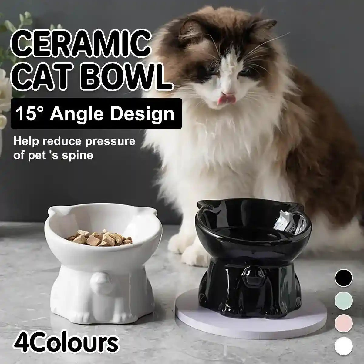 Tilted Ceramic Cat Bowl - Ergonomic Design for Comfortable Mealtime ...