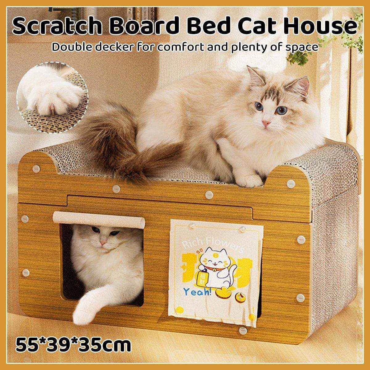 Two-door Corrugated Cat Scratch Board Toy With Door Curtain Double ...