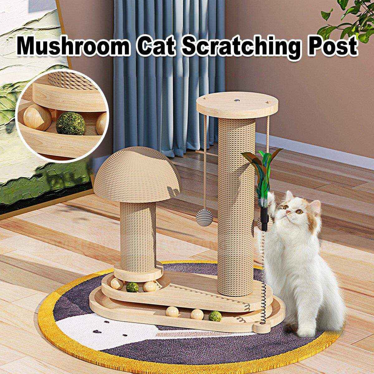 Mushroom Cat Scratching Post - Sisal Scratcher with Toys & Activity ...