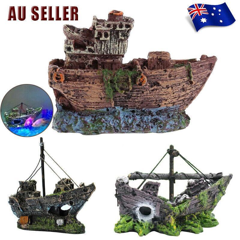 Aquarium Fish Tank Boat Ornament Pirate Ships Resin Landscape ...