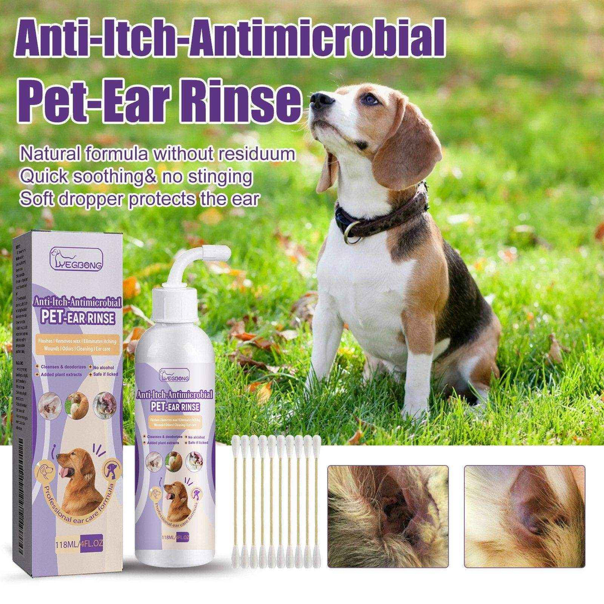 Natural Anti-Itch Pet Ear Cleaner | Antimicrobial Rinse for Dogs & Cats ...