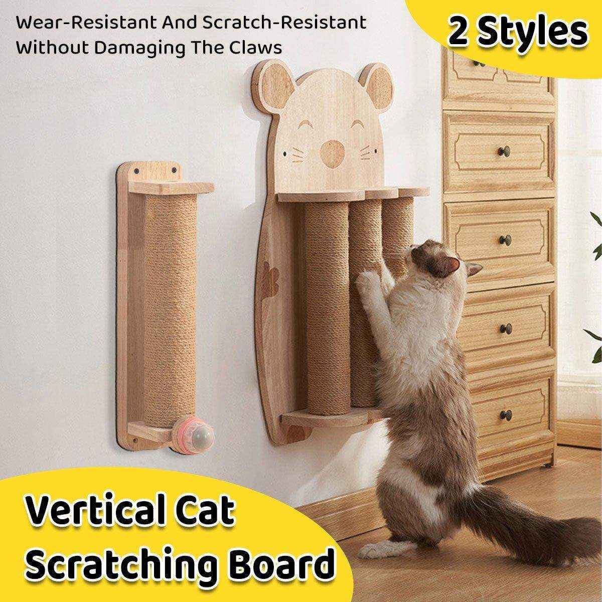 Vertical Cat Scratching Board Solid Wood Sisal Durable No Dumping Cat ...